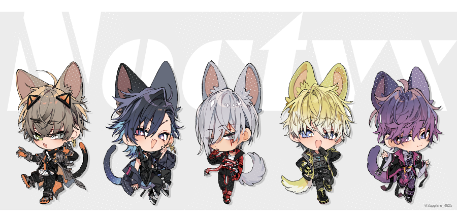 Safebooru - 5boys alban knox animal ears black jacket black pants ...