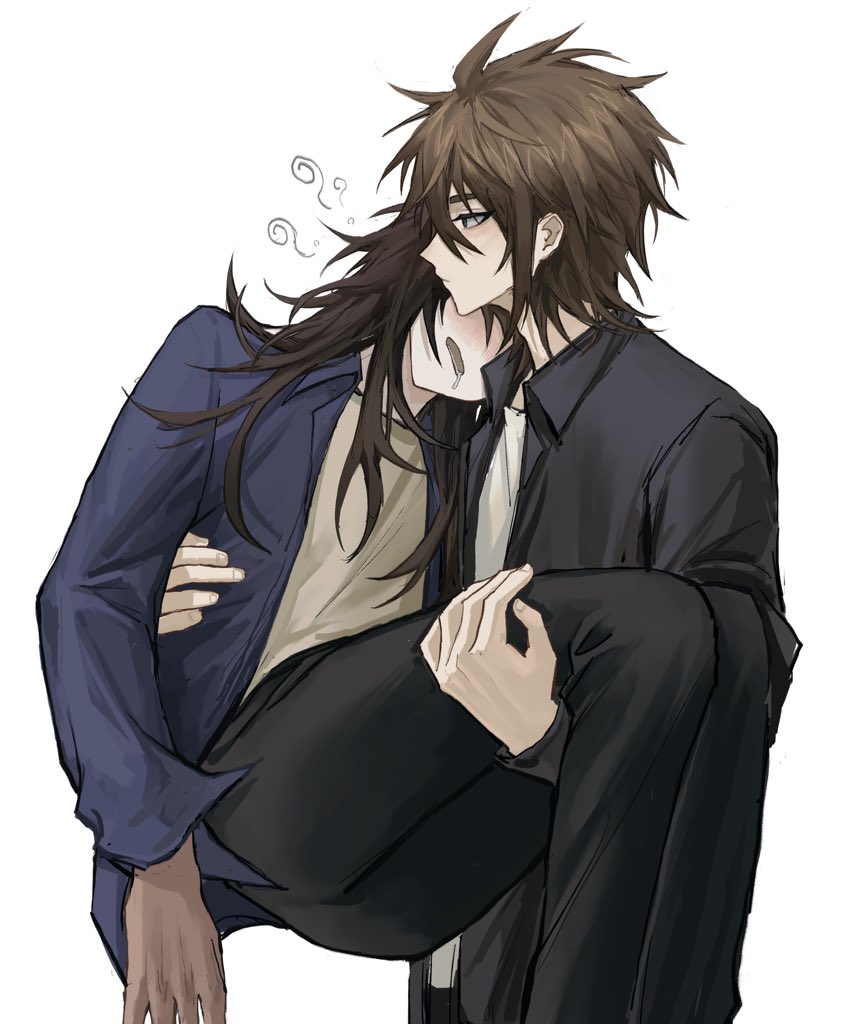 Safebooru - 2boys black shirt blue shirt bonley brown hair carrying carrying person chinese ...