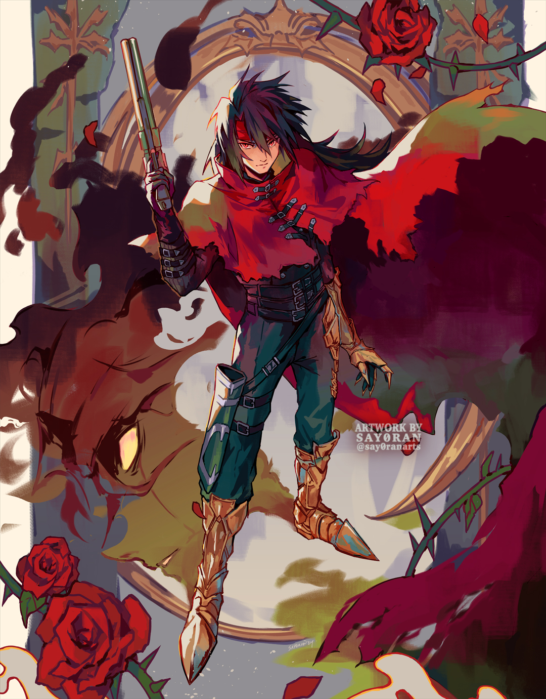 Safebooru - 1boy armor artist name belt black gloves black hair black jacket black pants cloak ...