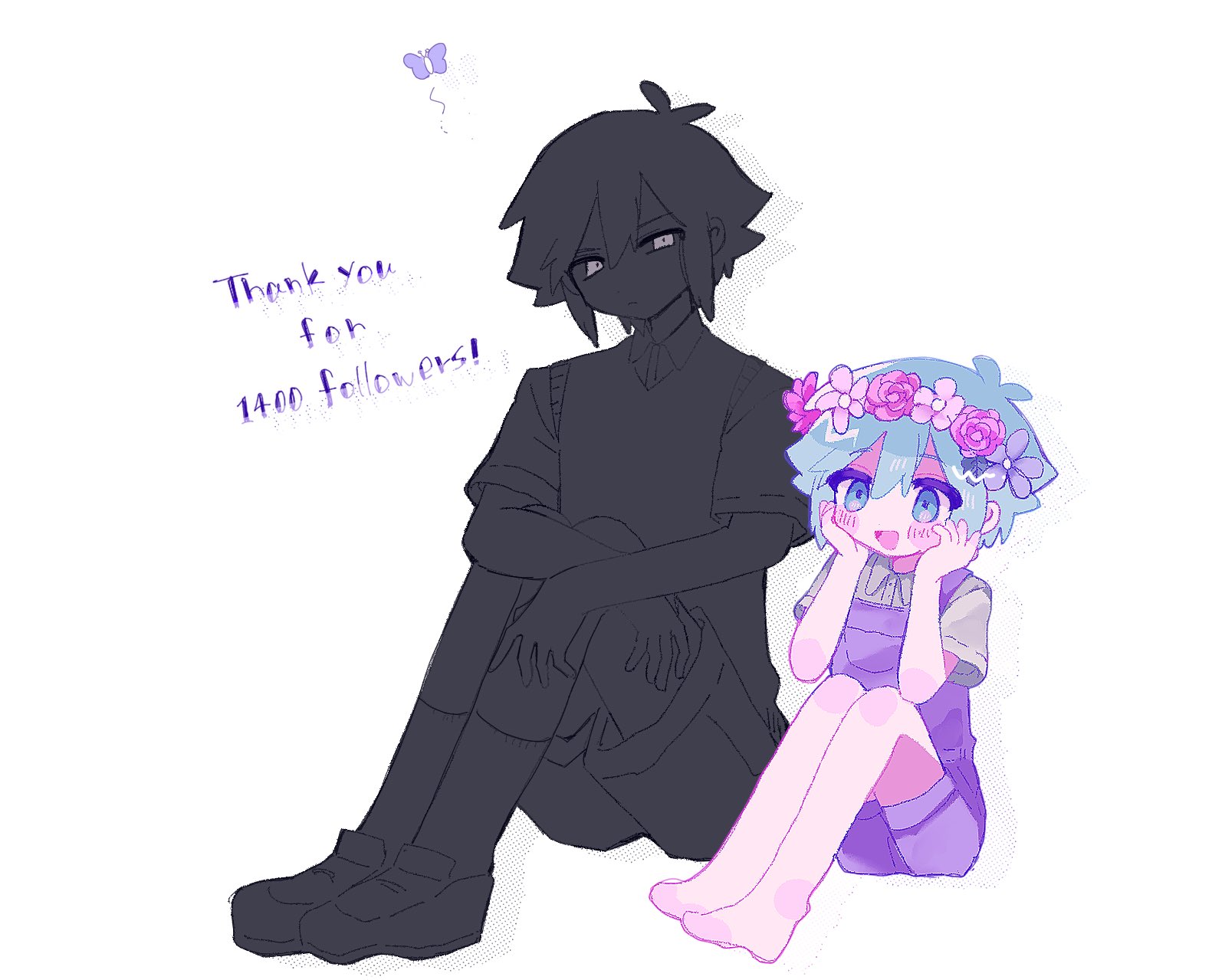 Safebooru - 2boys barefoot basil (headspace) (omori) basil (omori) blue overalls blush bug ...