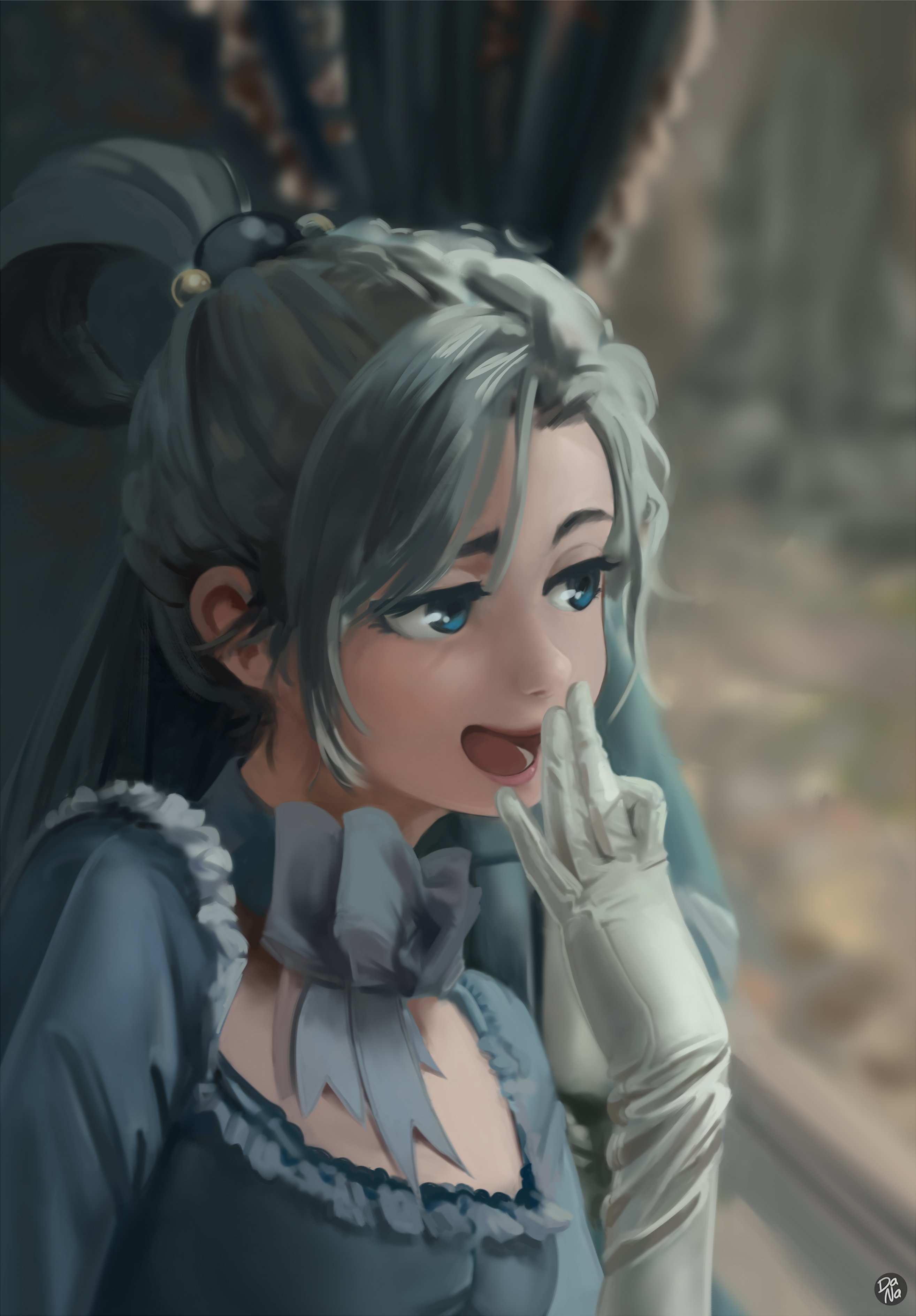 Safebooru - 1girl absurdres alternate costume aqua (konosuba) artist logo blue hair blurry ...