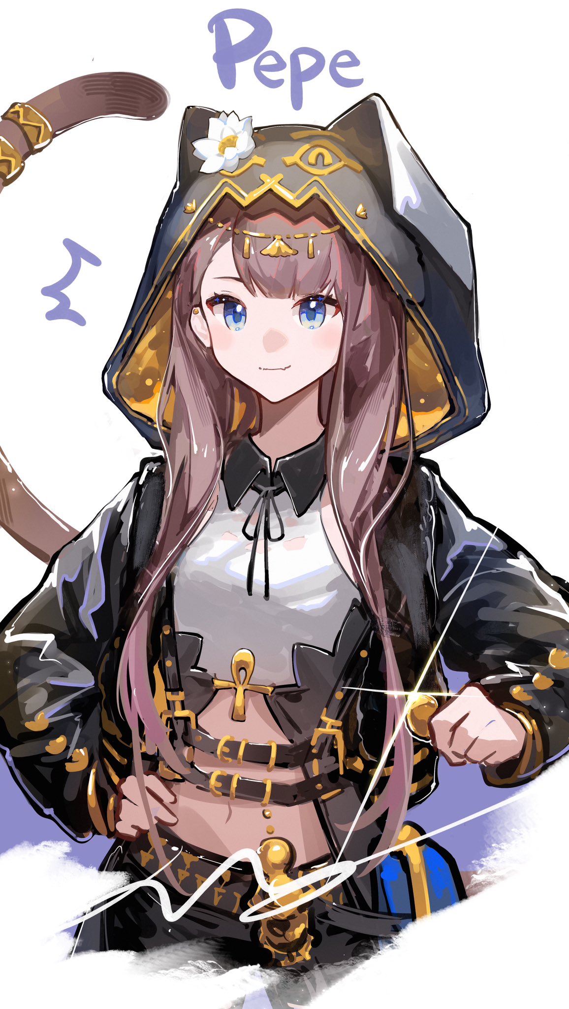 Safebooru - 1girl animal ears animal hood ankh arknights blue eyes brown hair cat ears cat hood ...