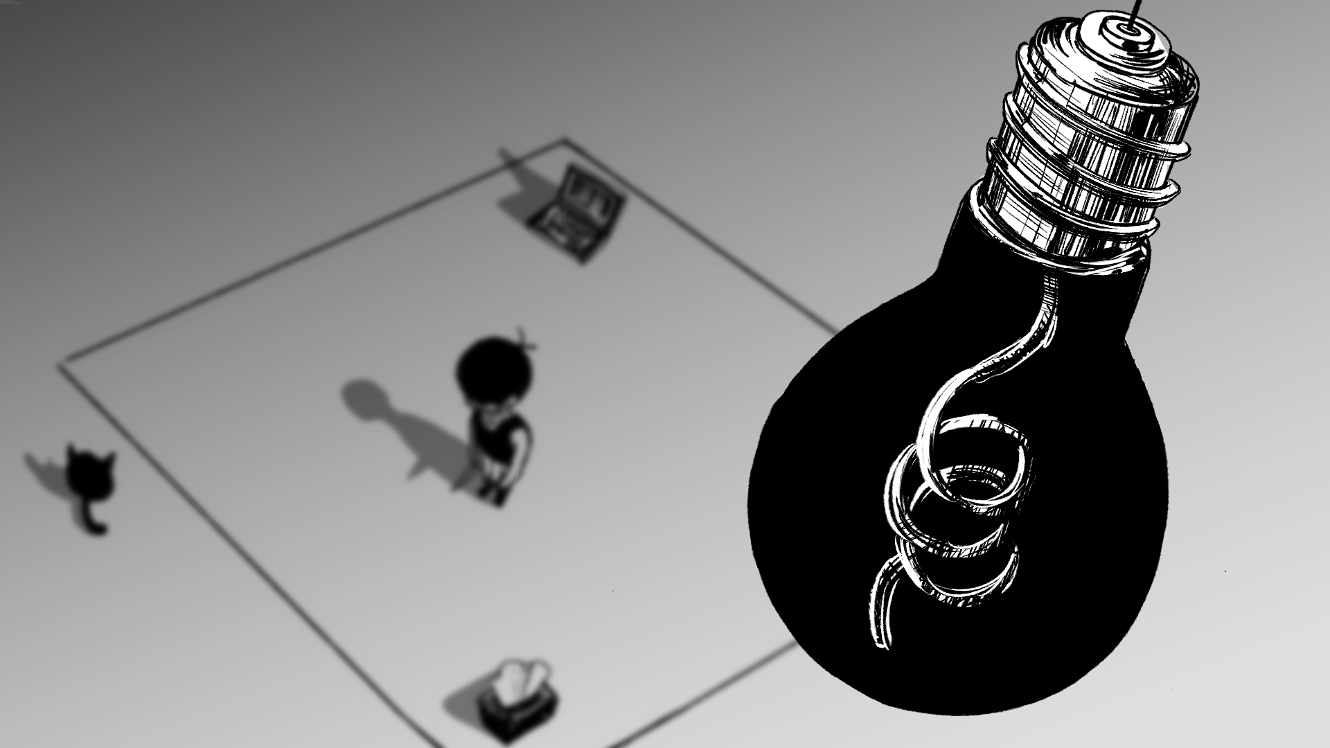 Safebooru - 1boy black tank top black thighhighs blurry blurry ...