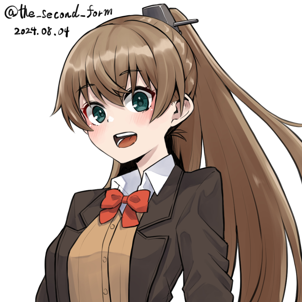 Safebooru - 1girl blazer bow bowtie brown cardigan brown hair brown jacket cardigan collared ...