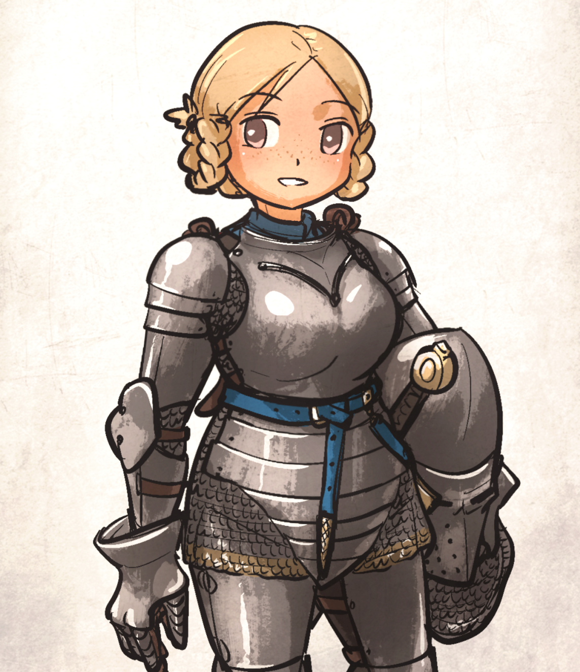 Safebooru - 1girl armet armor blonde hair breastplate full armor gauntlets helmet highres ...