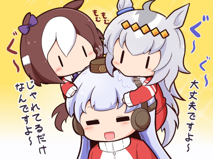 Safebooru - 3girls animal ears bow brown hair brown hat chibi drooling ...