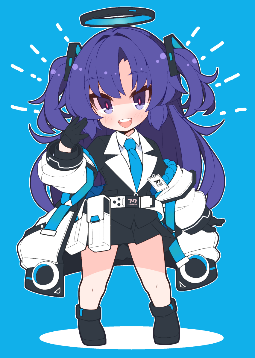 Safebooru - 1girl :d black footwear black gloves black jacket black skirt blue archive blue ...