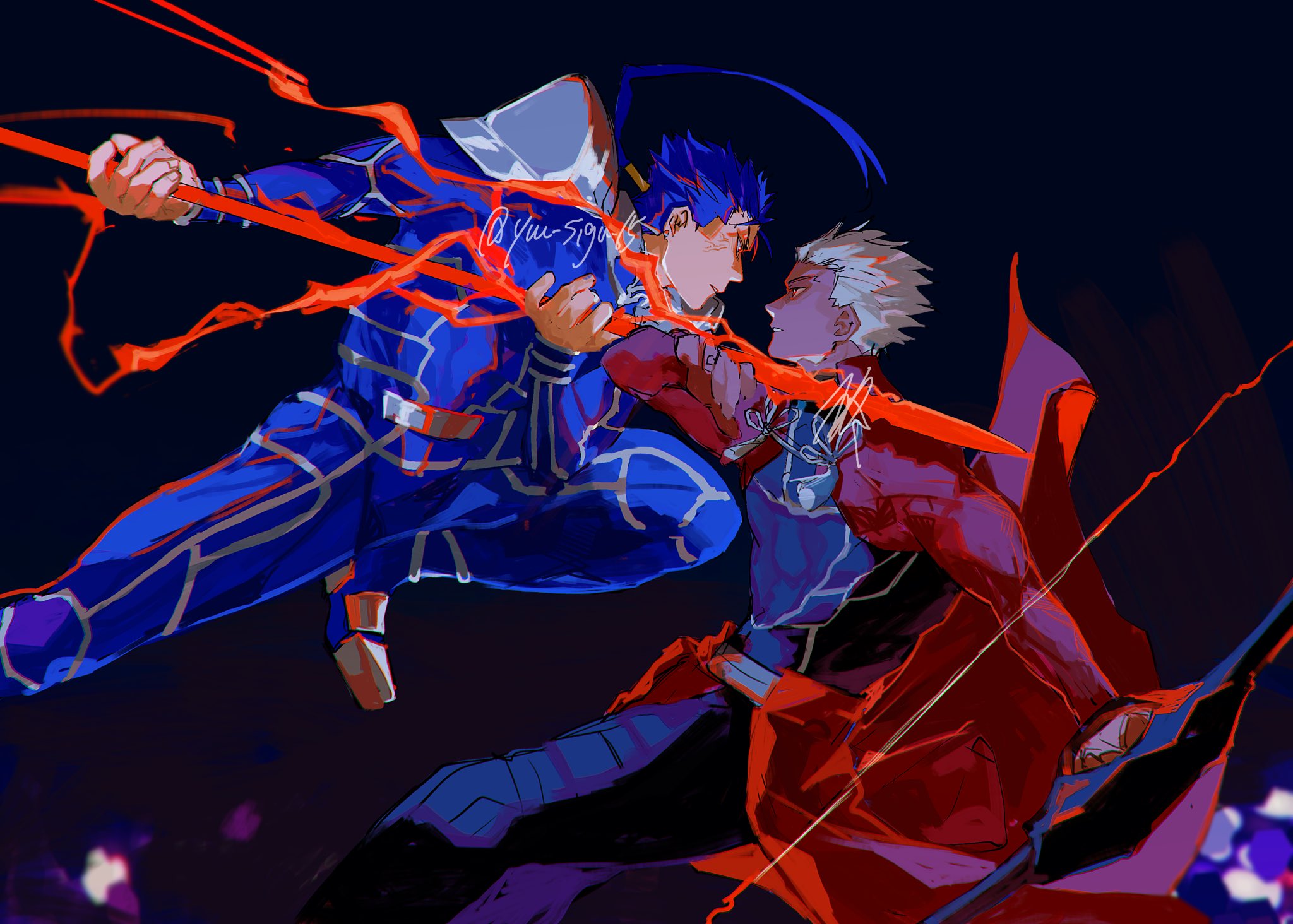Safebooru - 2boys archer (fate) azisaiharumaki56 black background black ...