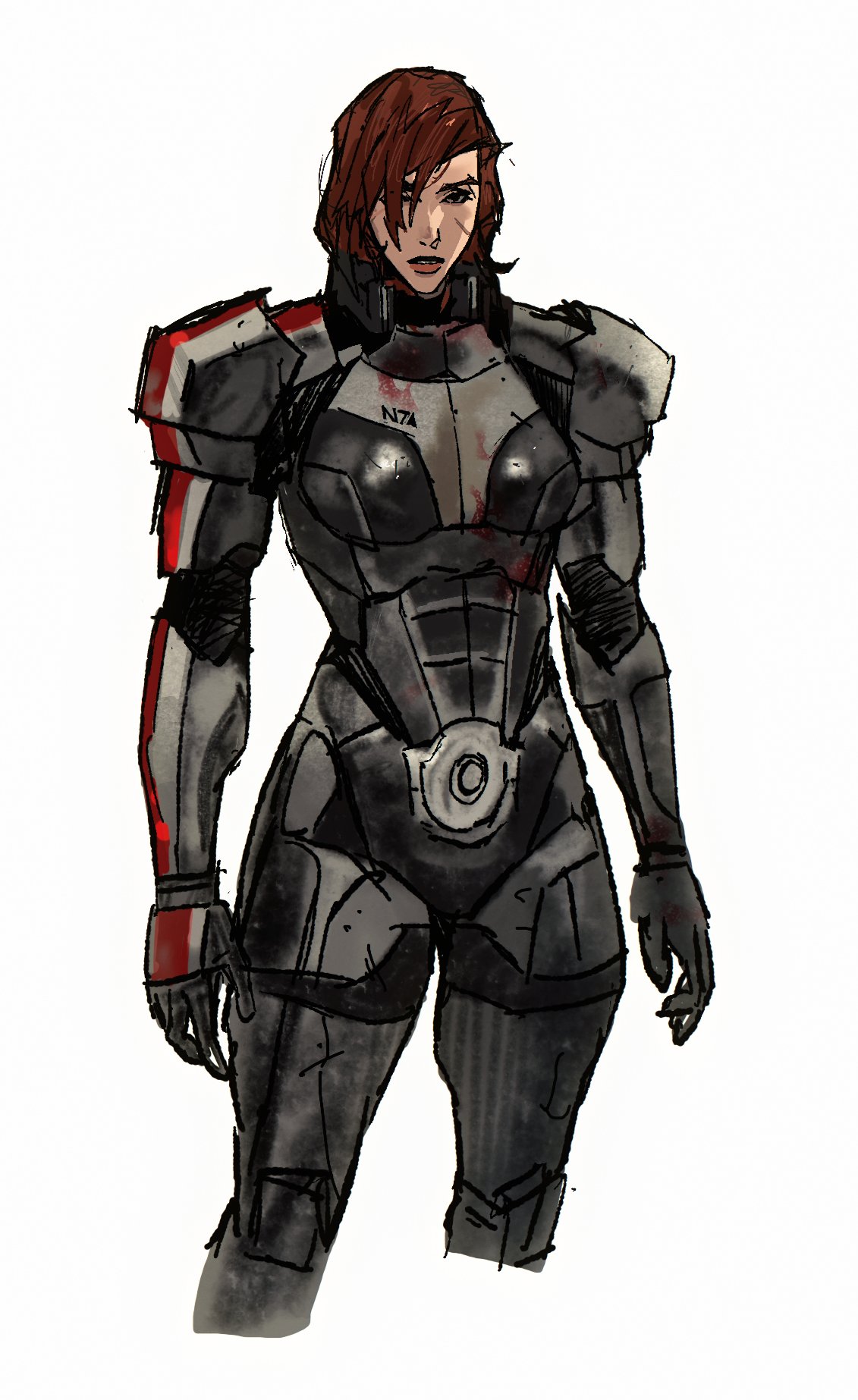 Safebooru - 1girl armor black gloves blood on armor breasts brown eyes ...