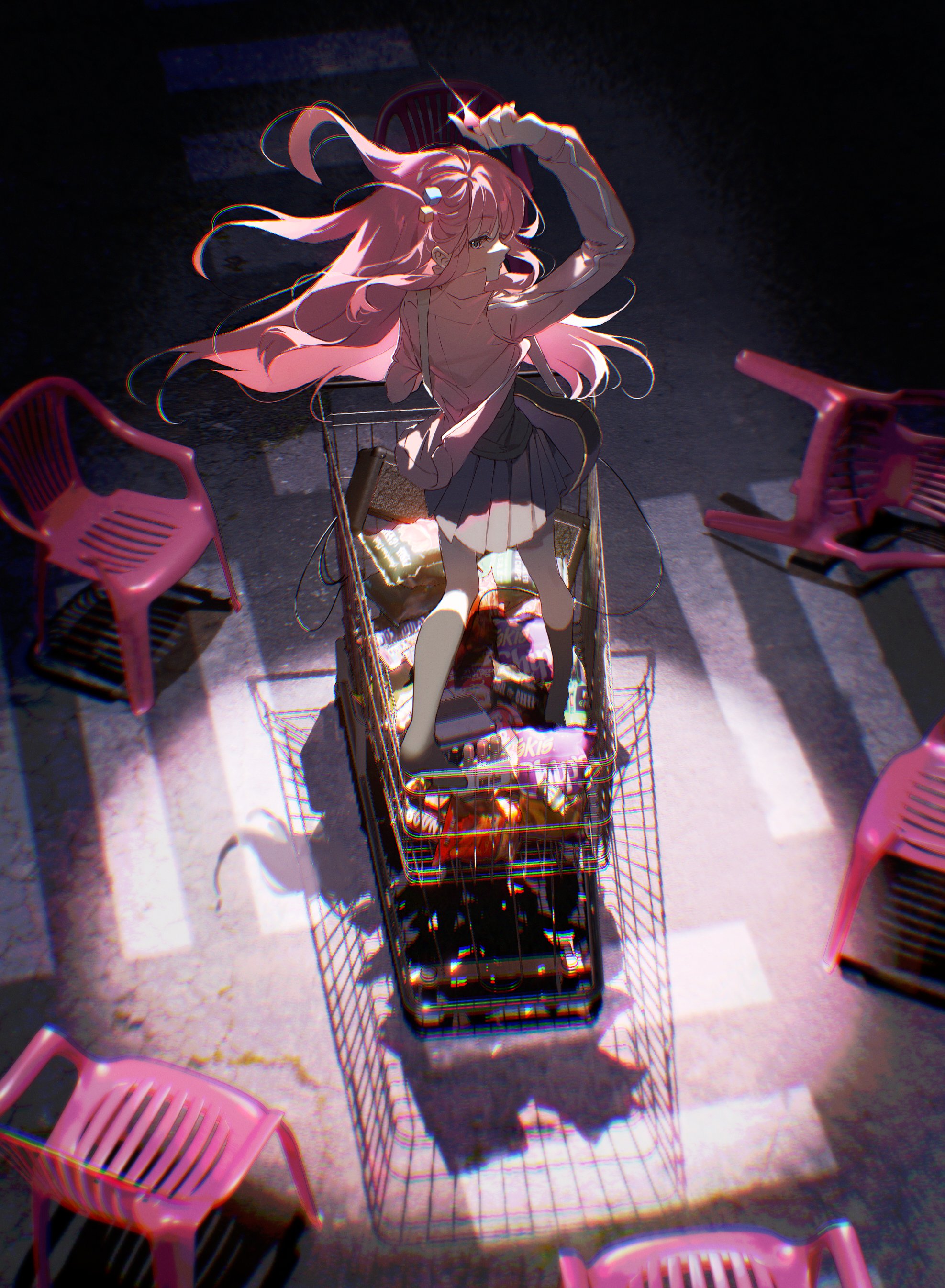 Safebooru - 1girl absurdres amplifier arm up black shirt black socks bocchi the rock! chromatic ...