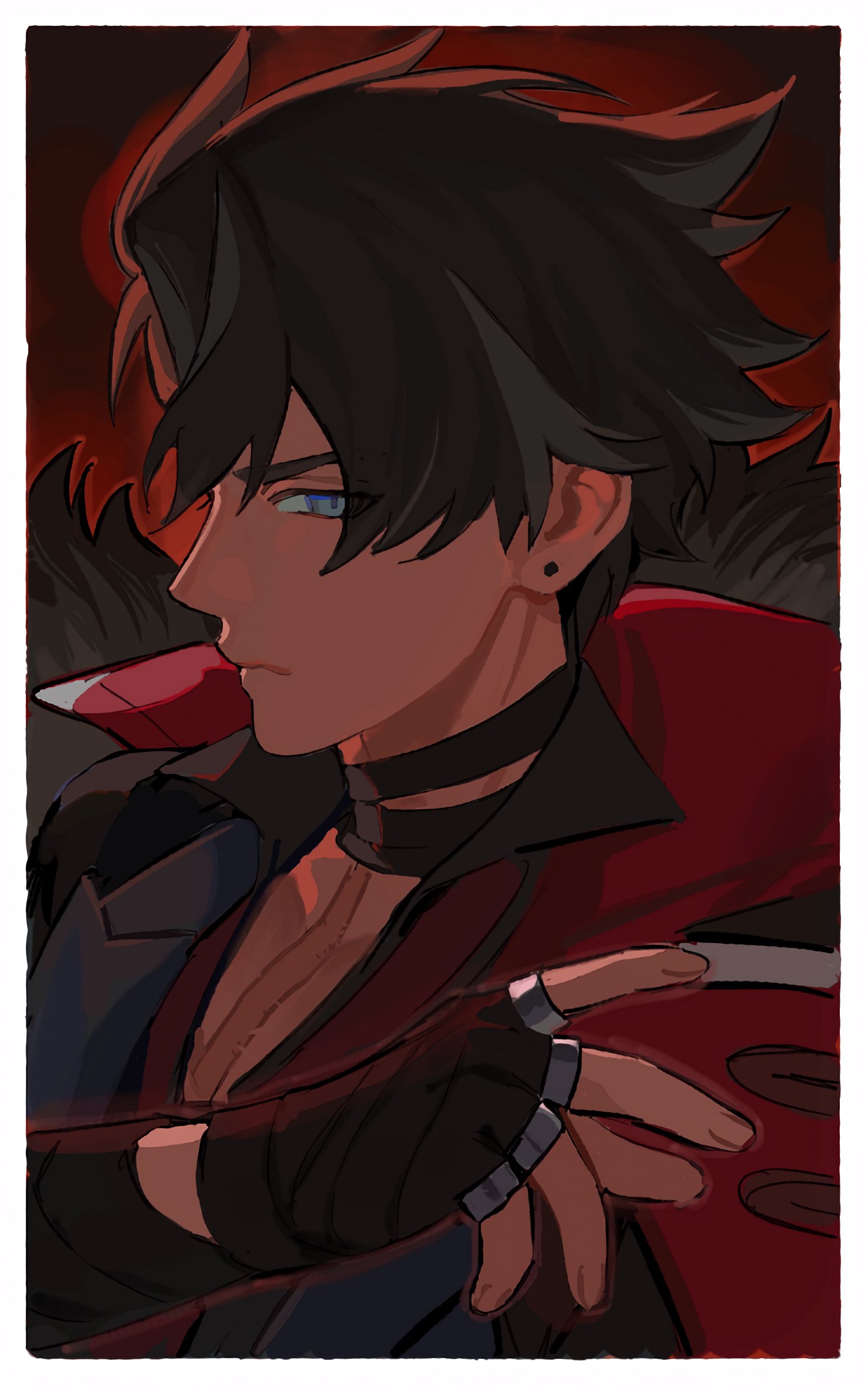 Safebooru - 1boy 42u16 bandaged arm bandaged neck bandages black gloves black hair black shirt ...