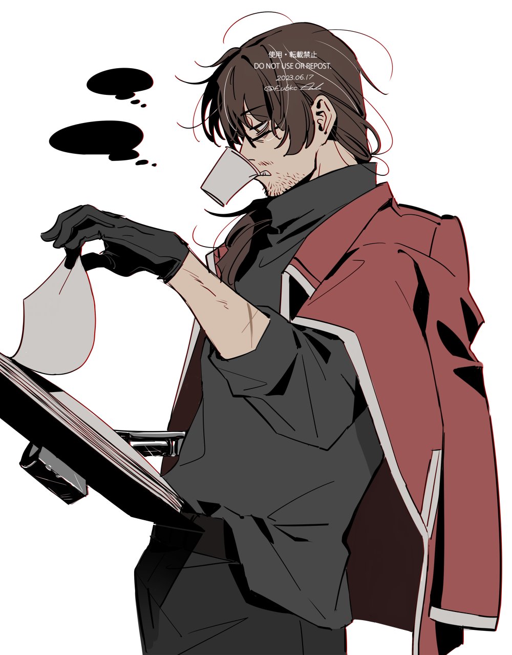 Safebooru - 1boy black gloves black pants black sweater brown hair cowboy shot f ubkc glasses ...