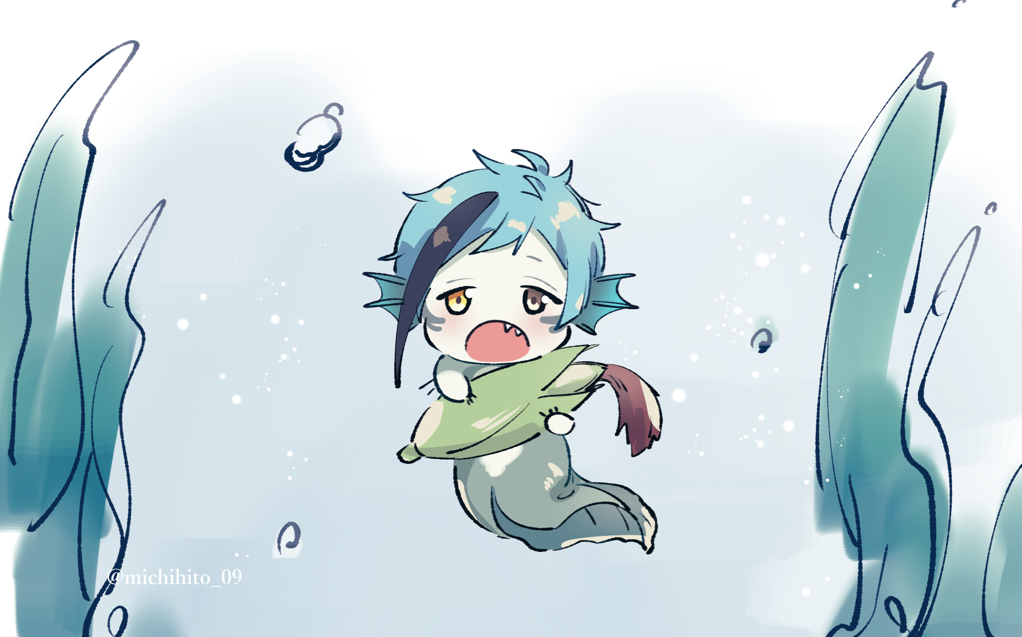 Safebooru - 1boy aged down air bubble blue hair brown eyes bubble eel ...