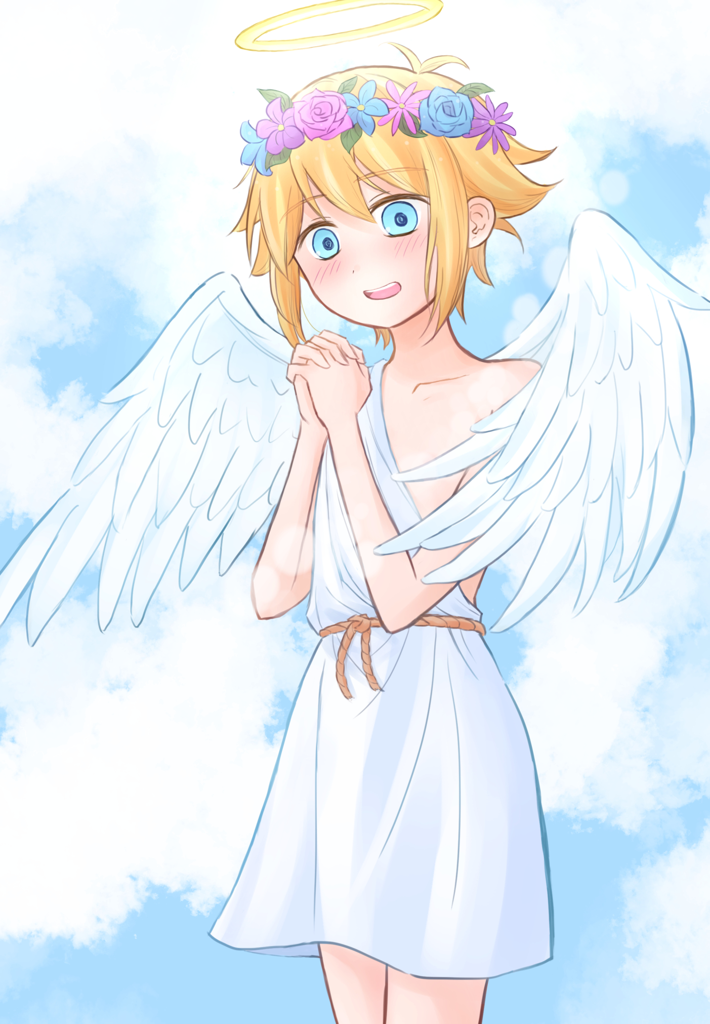 Safebooru - 1boy alternate costume angel angel wings basil (faraway) (omori) basil (omori ...