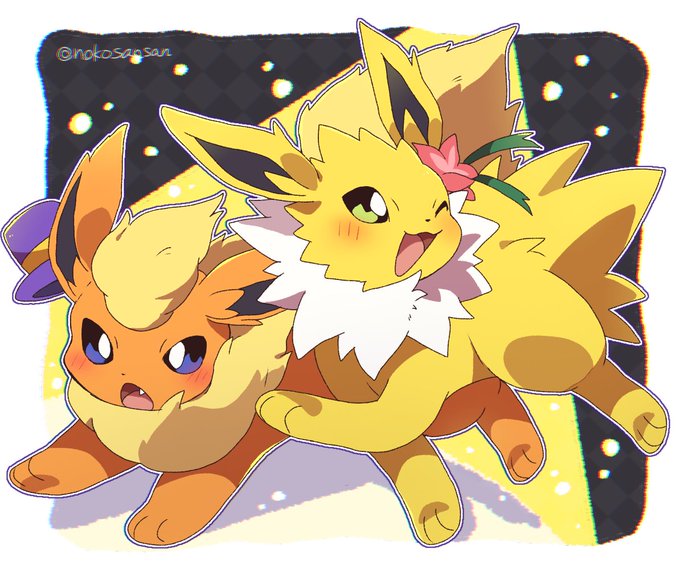 Safebooru - artist name bright pupils flareon flower green eyes jolteon ...