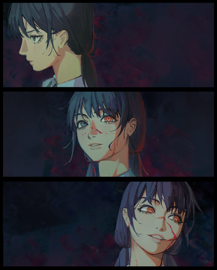 Safebooru - 1girl black hair chainsaw man collared shirt cross scar dress fourth east high ...