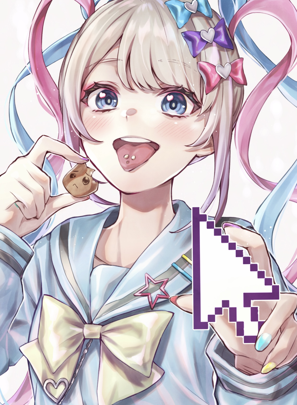 Safebooru - 1girl :d blonde hair blue bow blue eyes blue hair blue nails blue shirt bow ...