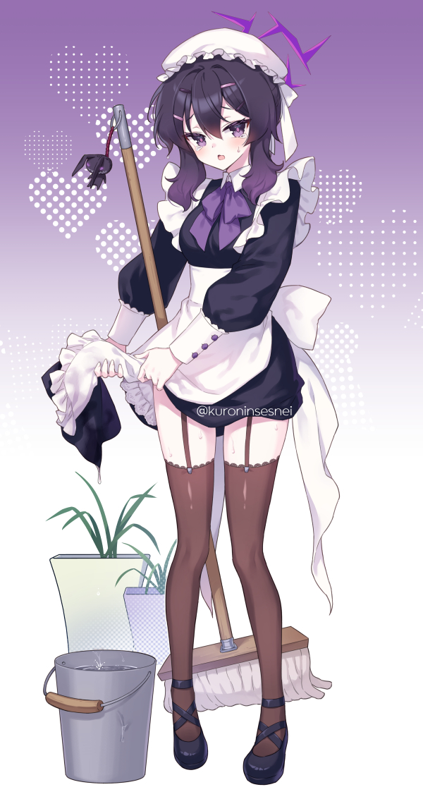 Safebooru - 1girl alternate costume apron black dress black footwear blue archive blush brown ...