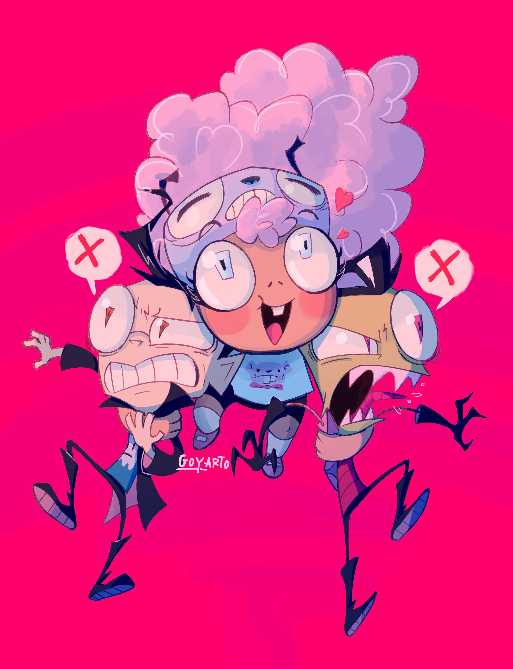 Safebooru - 1girl 2boys absurdres alien black hair blue eyes chammy ...