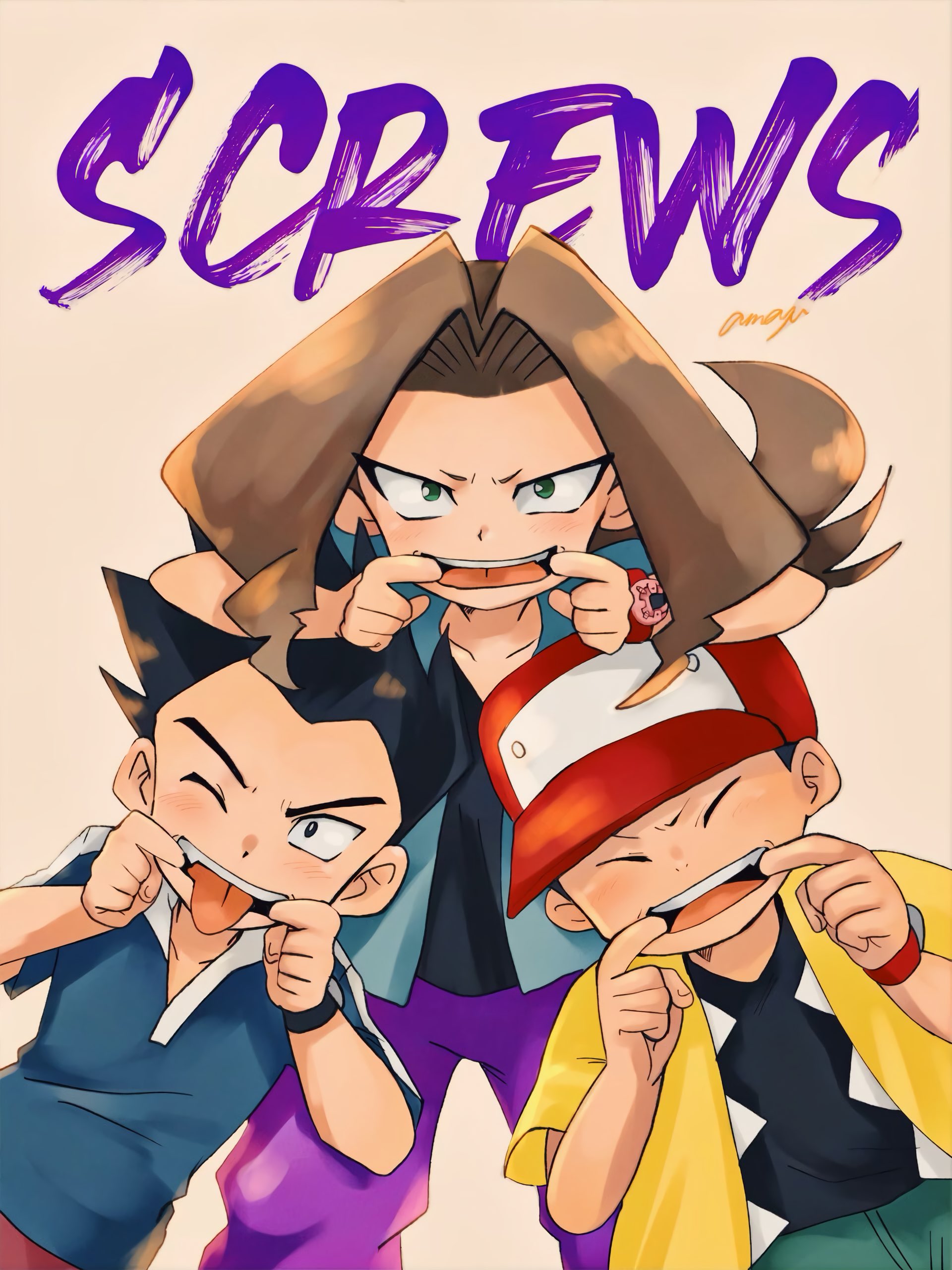 Safebooru - 1girl 2boys absurdres amayu (amaamailust) baseball cap black hair blue jacket blue ...