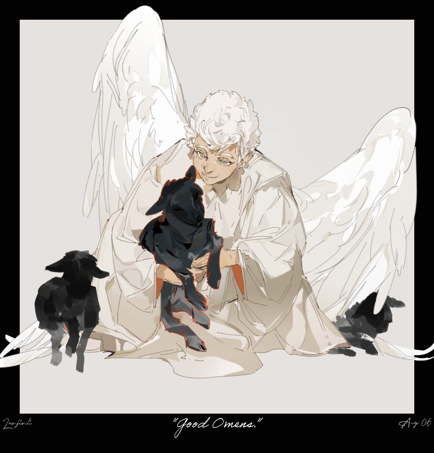 Safebooru - 1boy angel angel wings animal aziraphale (good omens) good ...