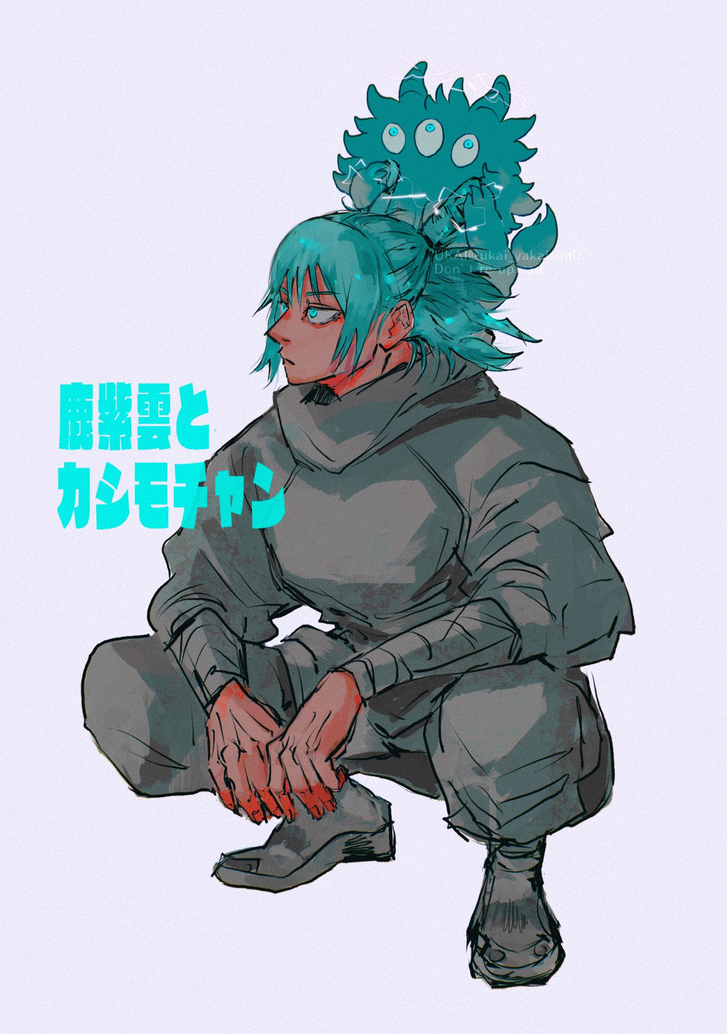 Safebooru - 1boy aqua eyes aqua hair double bun expressionless extra ...