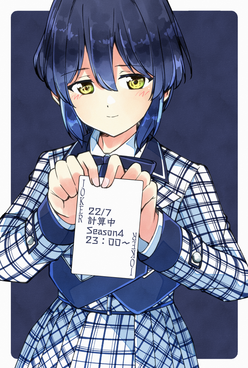 Safebooru - 1girl 22/7 blue background blue bow blue bowtie blue hair border bow bowtie card ...