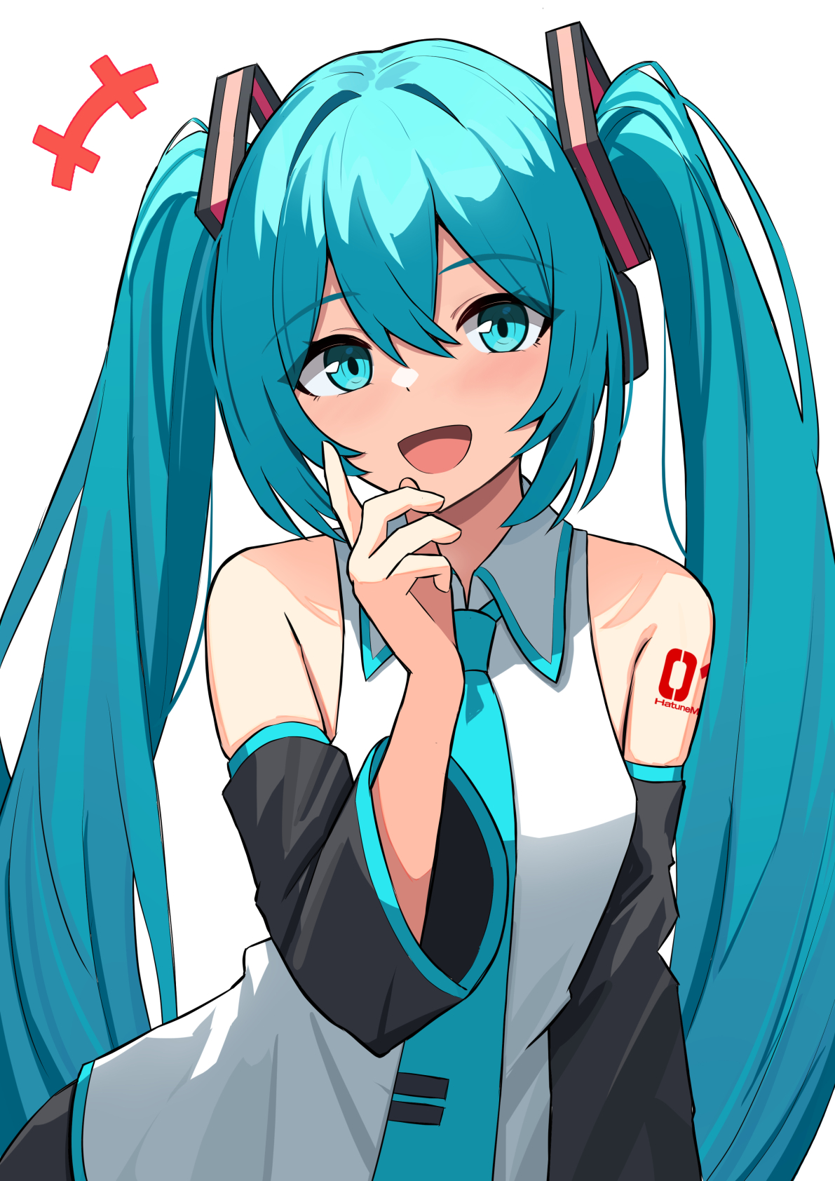 Safebooru - +++ 1girl :d amenocchi aqua eyes aqua hair aqua necktie aqua trim arm at side bare ...