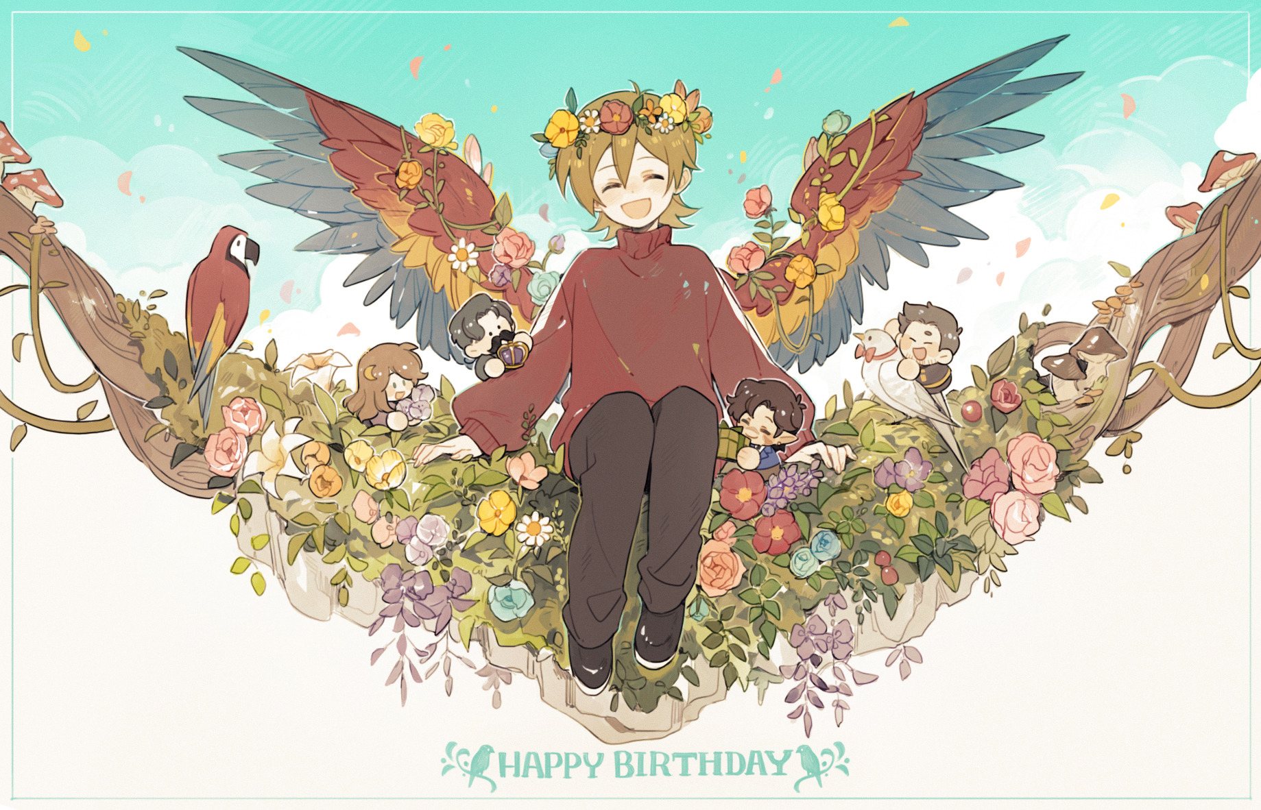 Safebooru - 1girl 4boys animal animification bird bird boy bird wings ...
