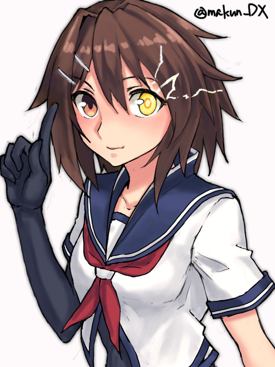 Safebooru - 1girl black gloves blue sailor collar brown eyes brown hair elbow gloves furutaka ...