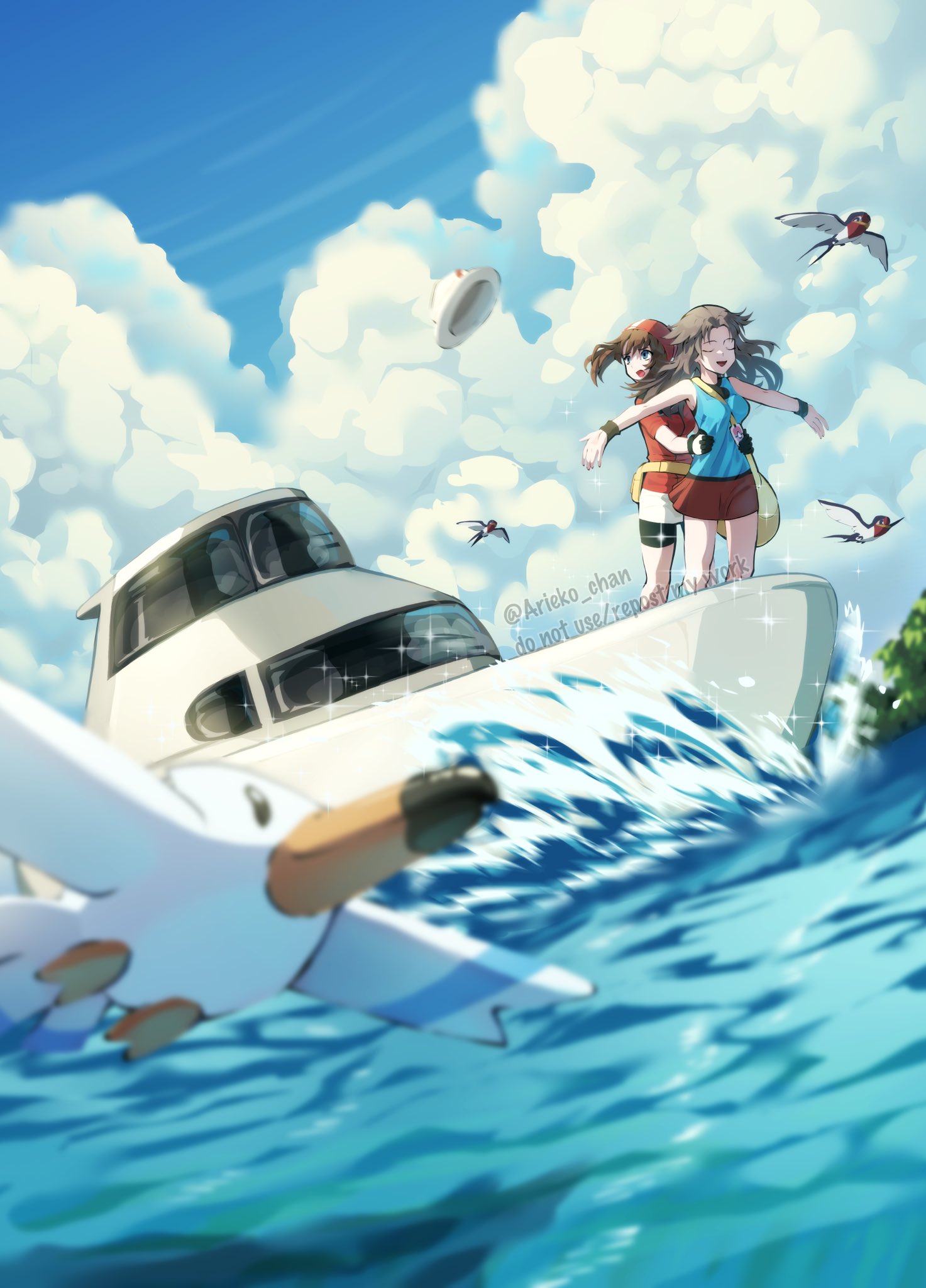 Safebooru - aqua camisole ariekochan bandana bike shorts bird black ...