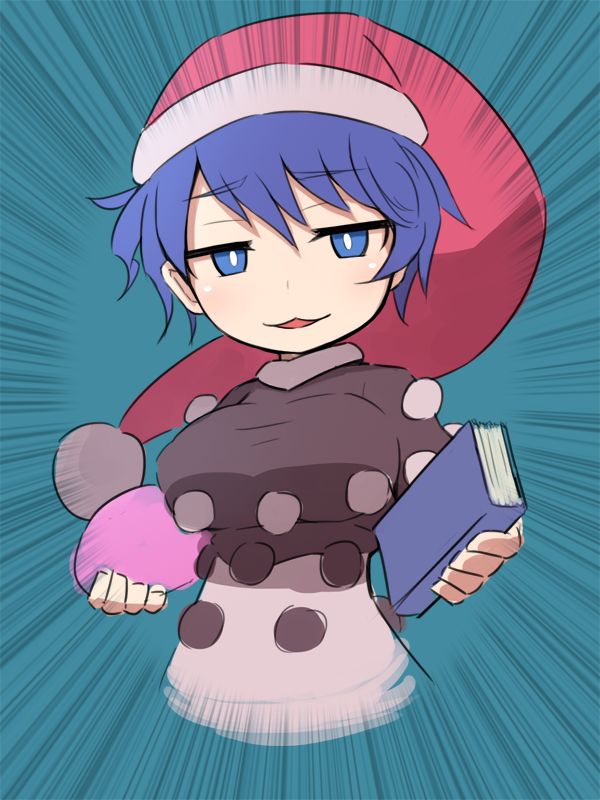 Safebooru - 1girl :3 black dress blue background blue eyes blue hair blush book breasts bright ...