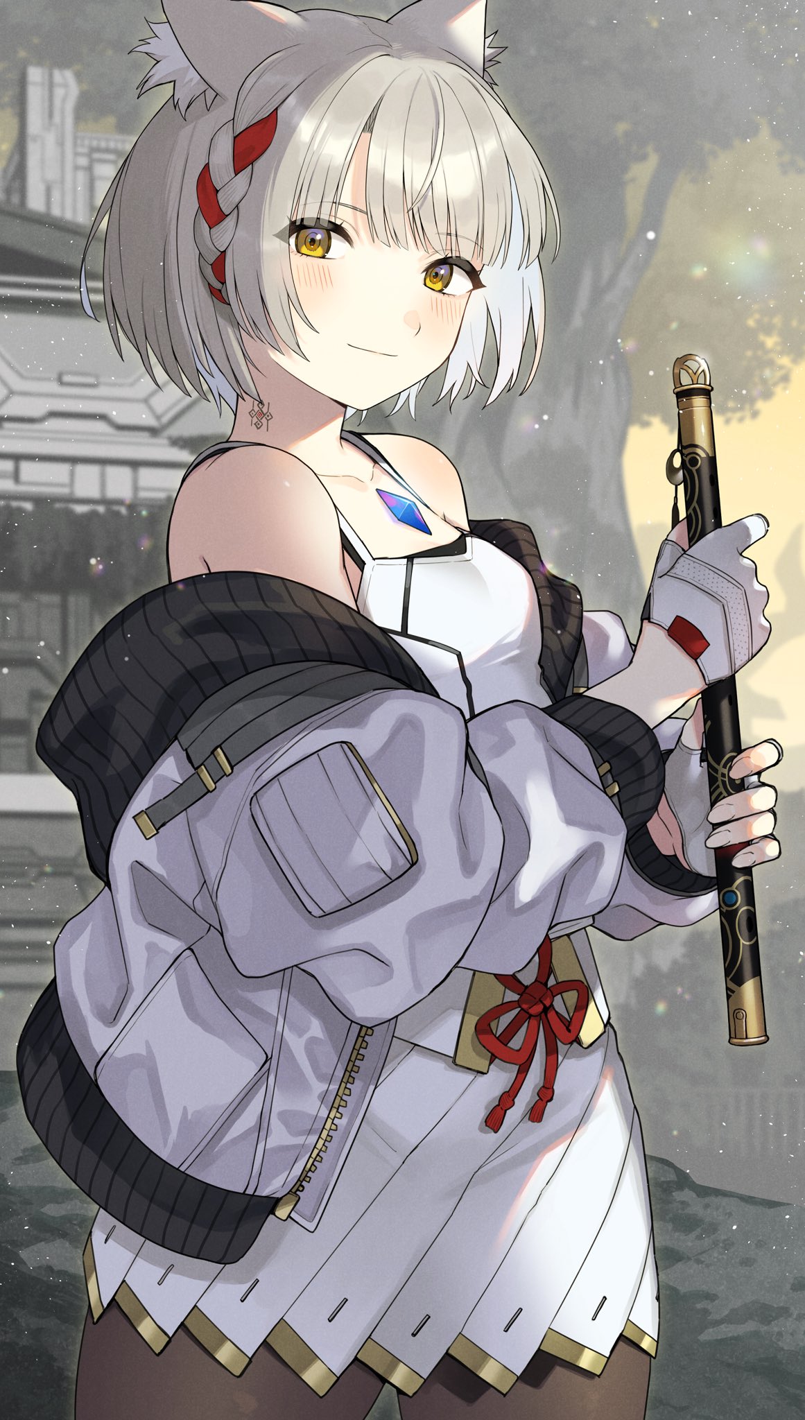 Safebooru - 1girl animal ear fluff animal ears breasts camisole cat ears chest jewel core ...