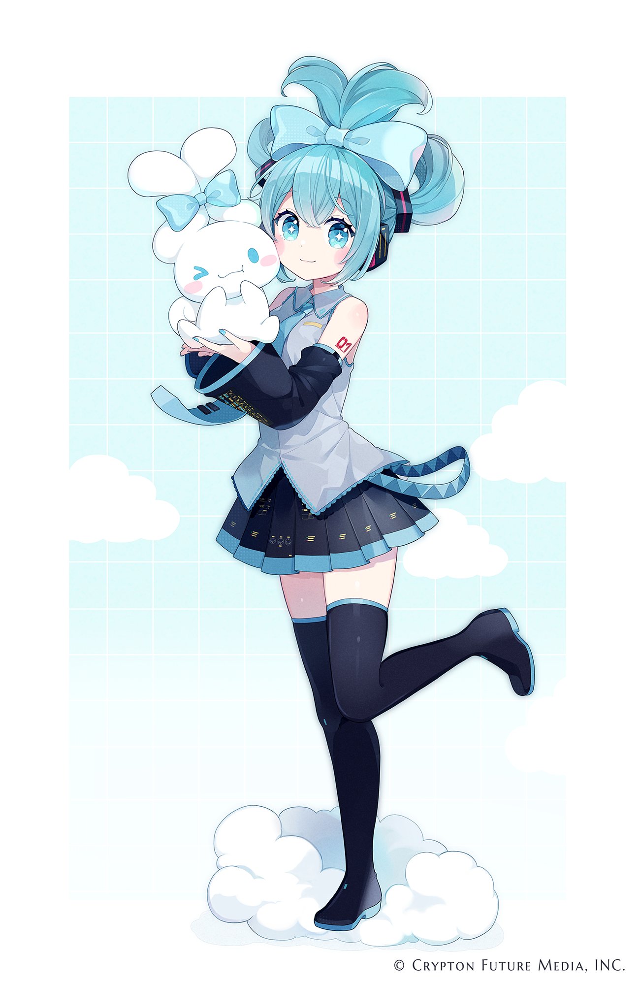 Safebooru - 1girl aqua bow aqua hair aqua nails aqua necktie arm tattoo black footwear black ...