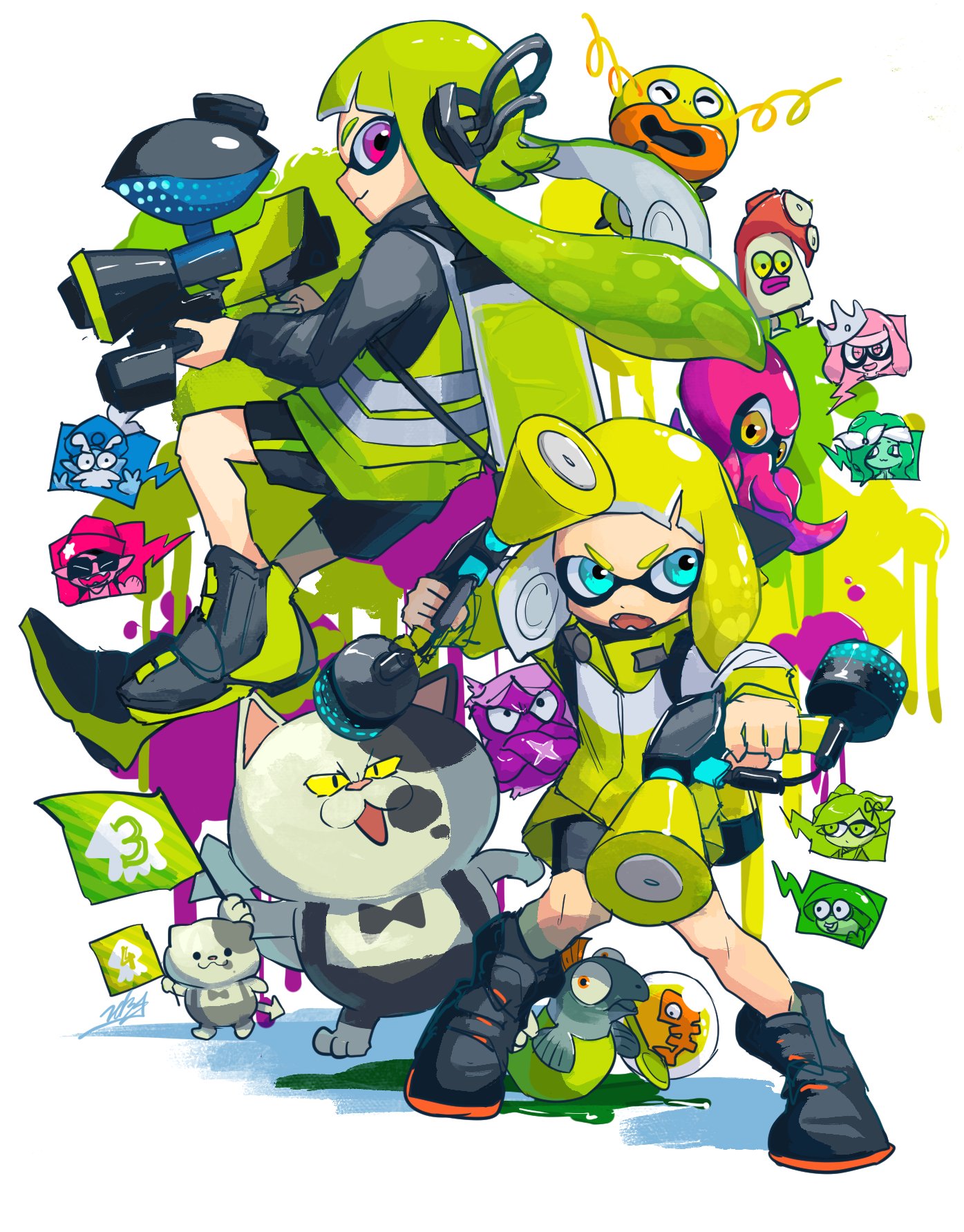 Safebooru - 2girls agent 3 (splatoon) agent 4 (splatoon) bike shorts ...