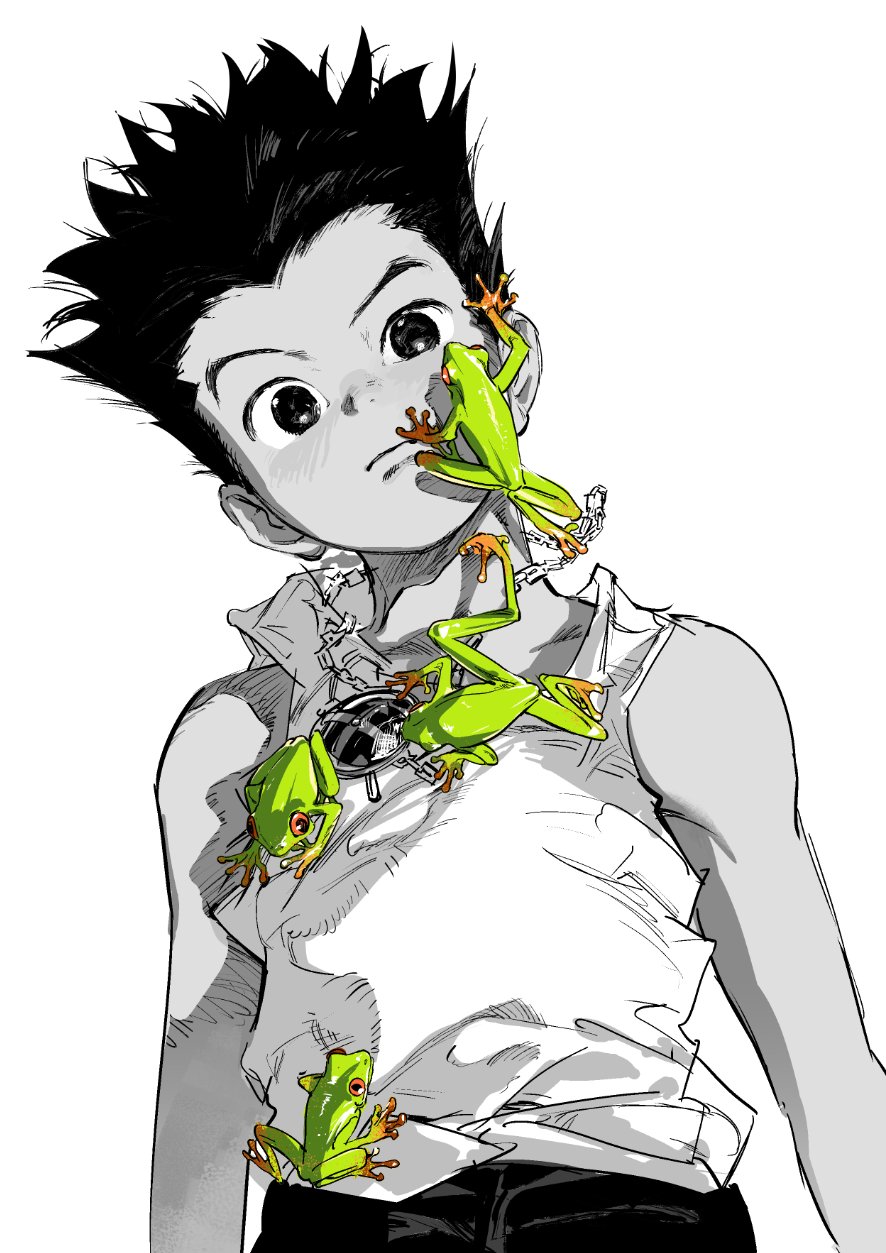 Safebooru - 1boy animal animal on chest animal on face atie1225 bare ...