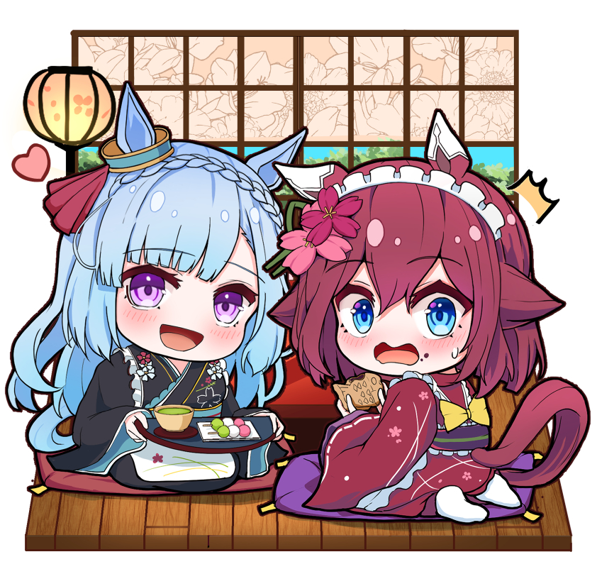 Safebooru - 2girls alternate costume blue hair blush braid chibi commentary request crown braid ...