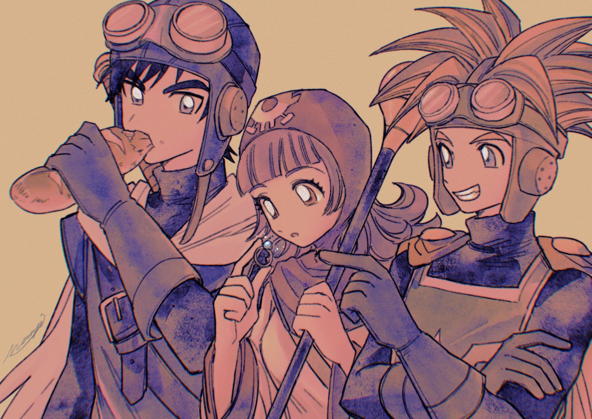 Safebooru - 1girl 2boys :o black hair blonde hair blue eyes blue tunic ...