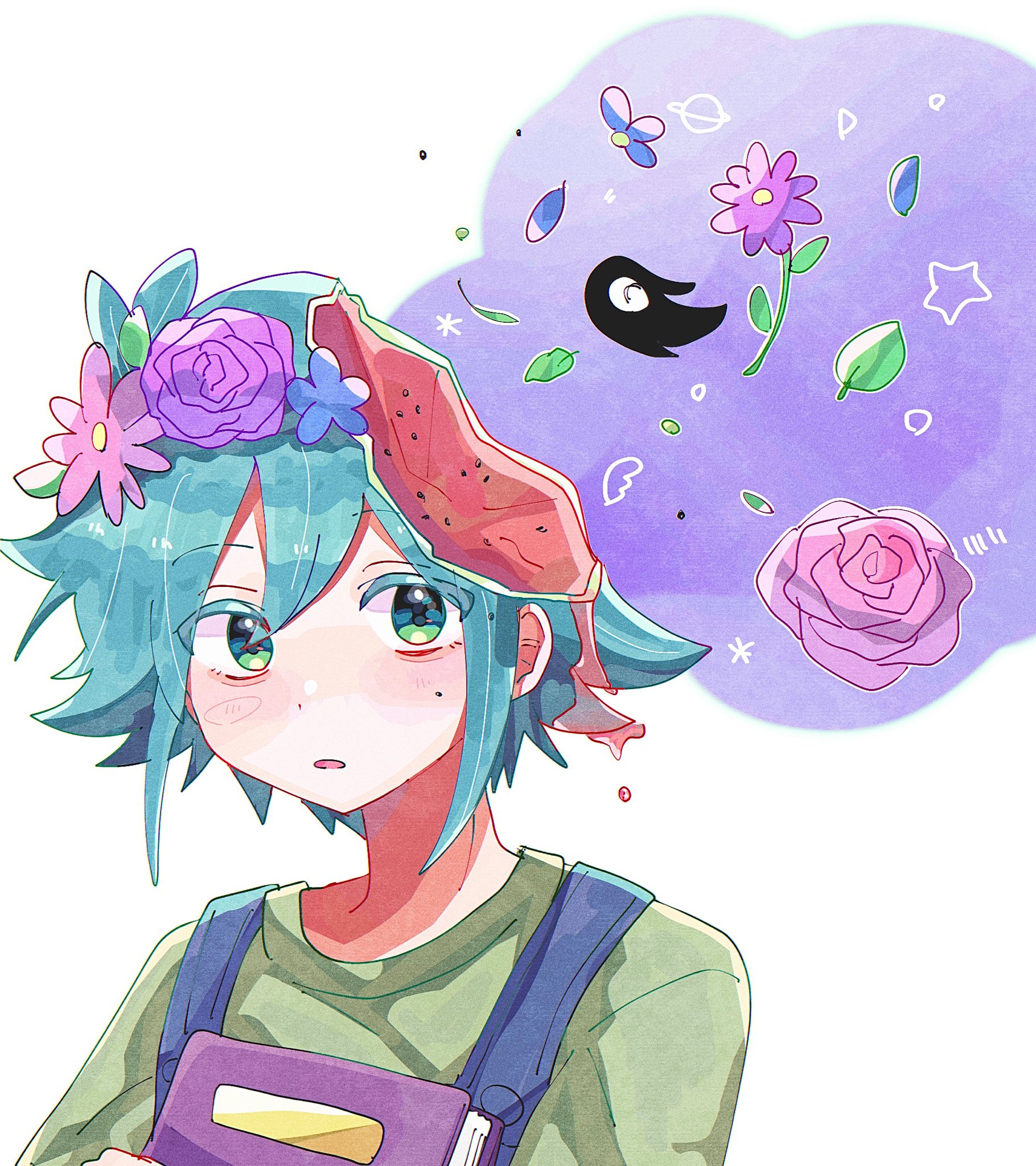 Safebooru - 1boy basil (headspace) (omori) basil (omori) blue overalls ...