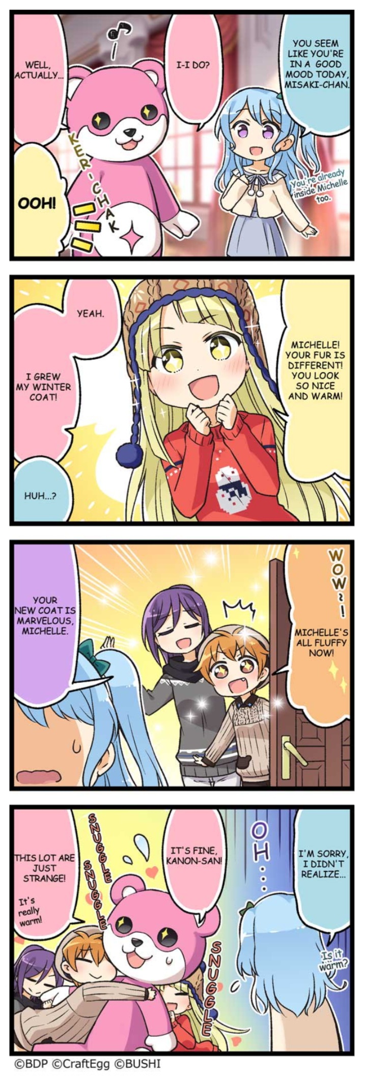 Safebooru - 4koma 5girls animal ears bang dream! comic english text fang heart hello happy world ...