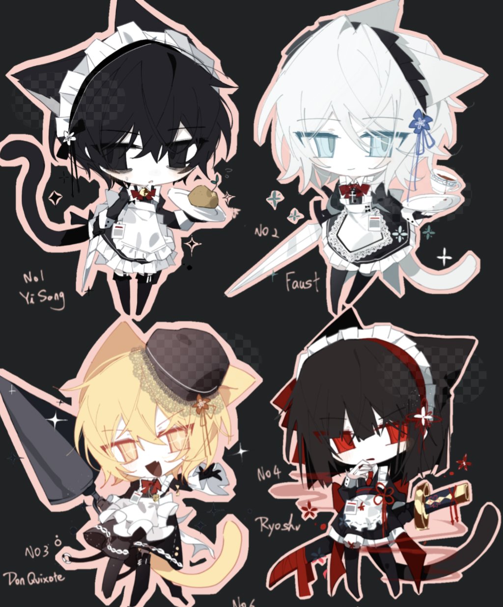 Safebooru - 1boy 3girls animal ears apron black background black dress black hair blonde hair ...