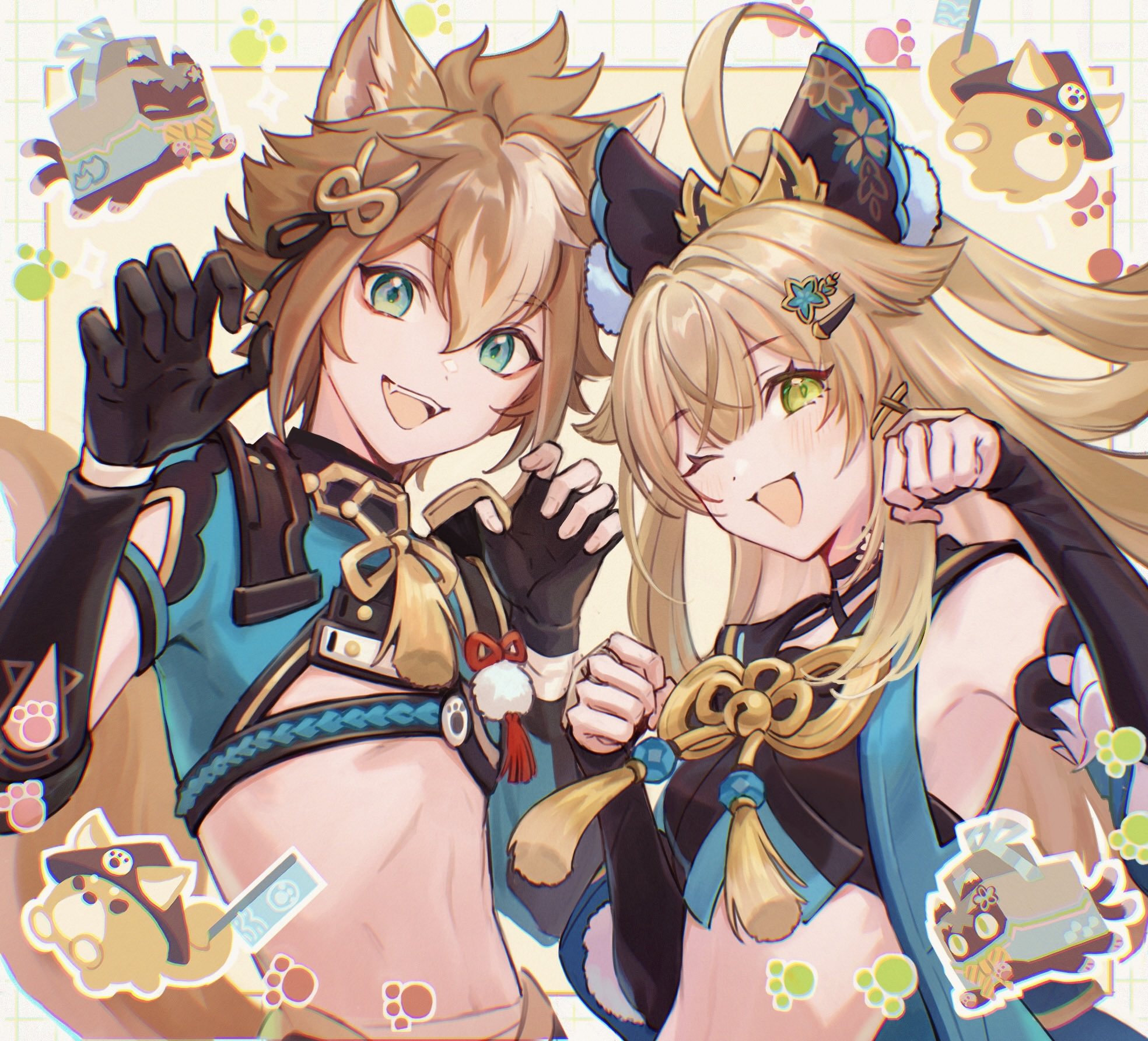 Safebooru - 1boy 1girl ahoge animal animal ears armor bell blush brown hair cat ears cat girl ...