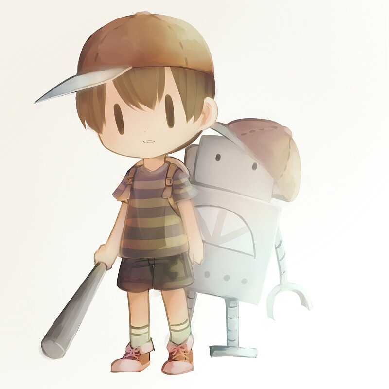 Safebooru - 1boy backpack bag baseball bat baseball cap black hair ...