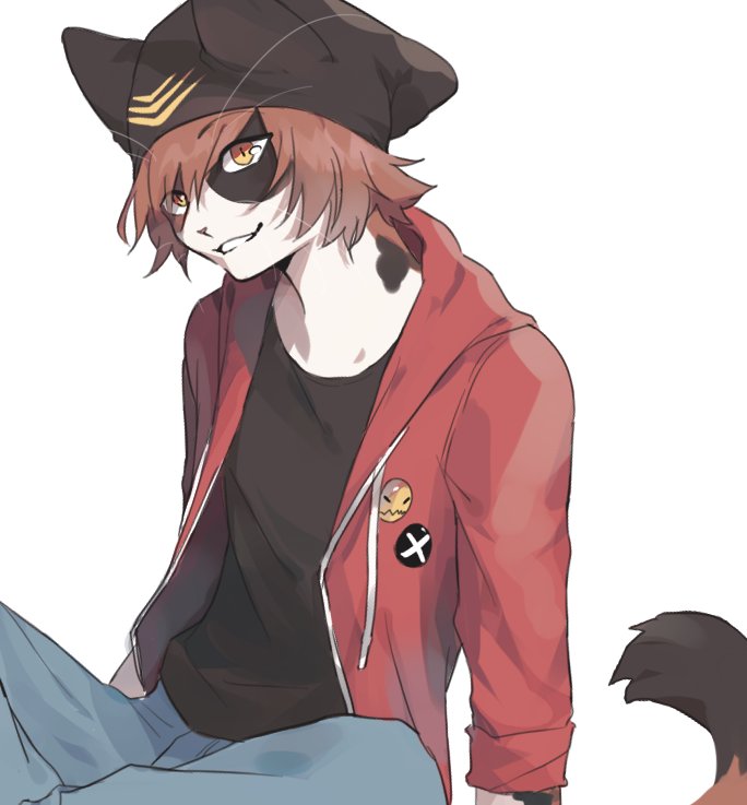 Safebooru - 1boy animal ears animal hat black shirt blue pants brown fur brown hair furry furry ...