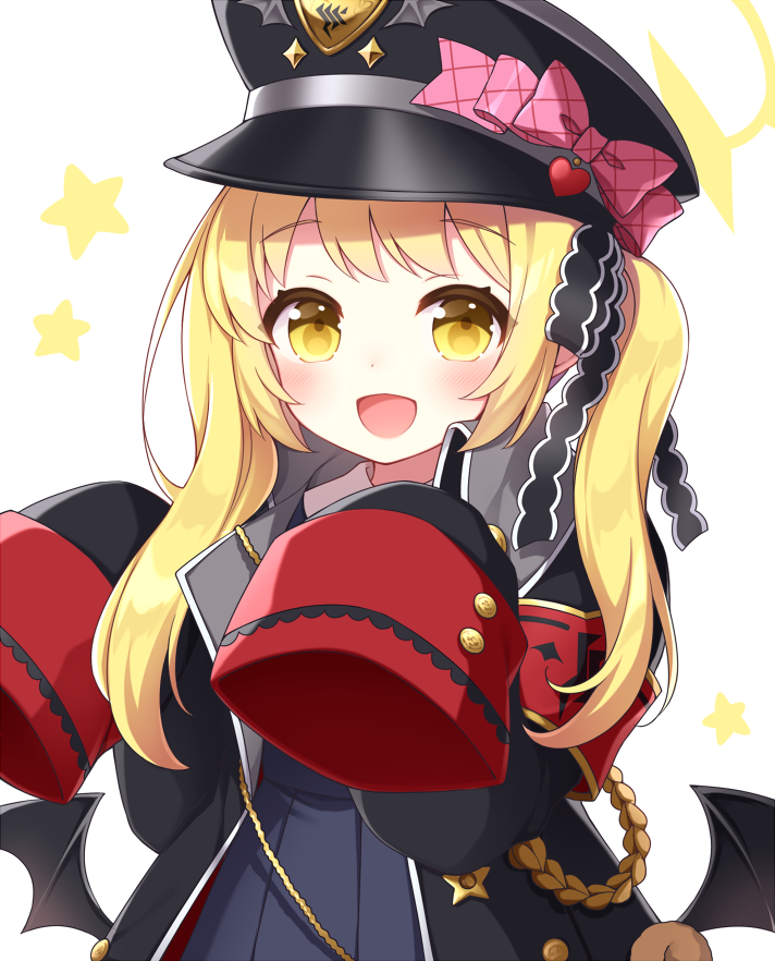 Safebooru - 1girl black coat black dress black hat black wings blonde hair blue archive blush ...
