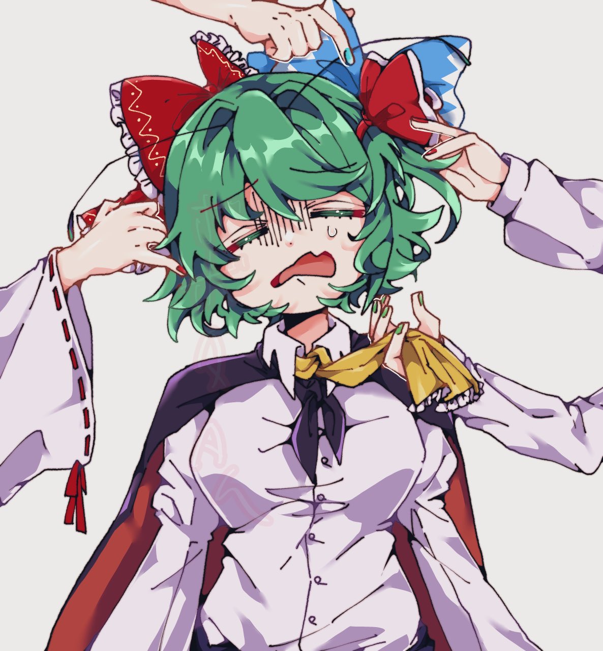 Safebooru - 5girls antennae ascot black cape blue bow bobotatamu bow ...