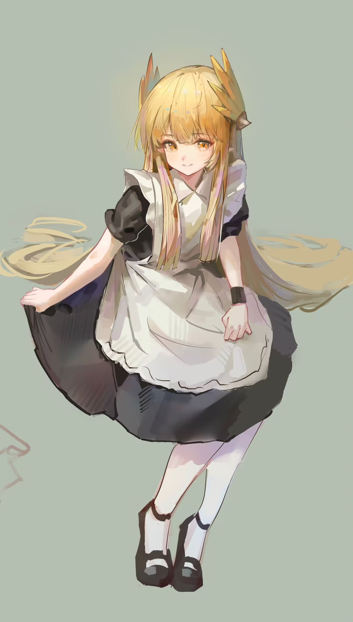 Safebooru - 1girl alternate costume apron arknights black dress black footwear black wristband ...