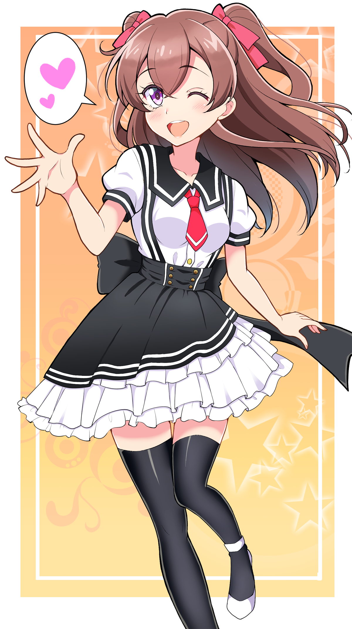 Safebooru - 1girl black bow black collar black skirt black thighhighs bow brown hair collar ...