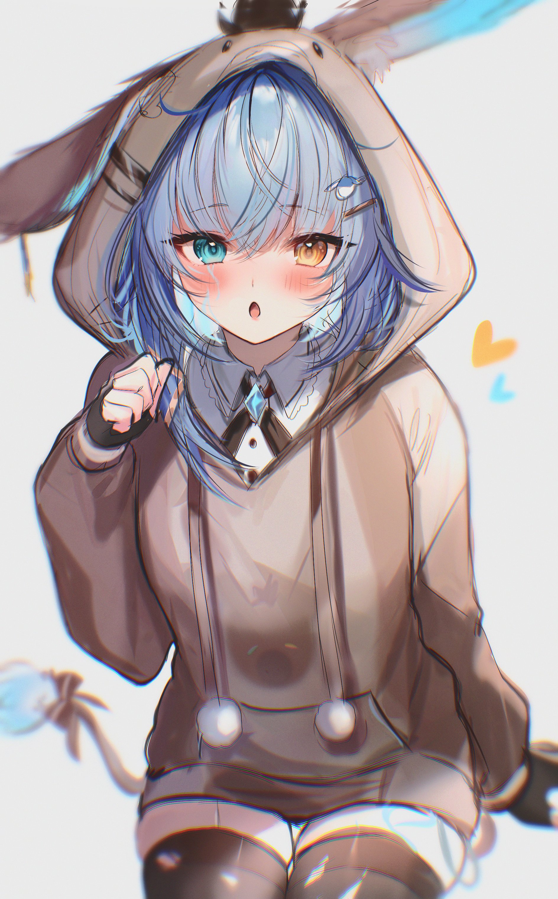 Safebooru - 1girl :o absurdres animal ears animal hood black gloves black thighhighs blue eyes ...