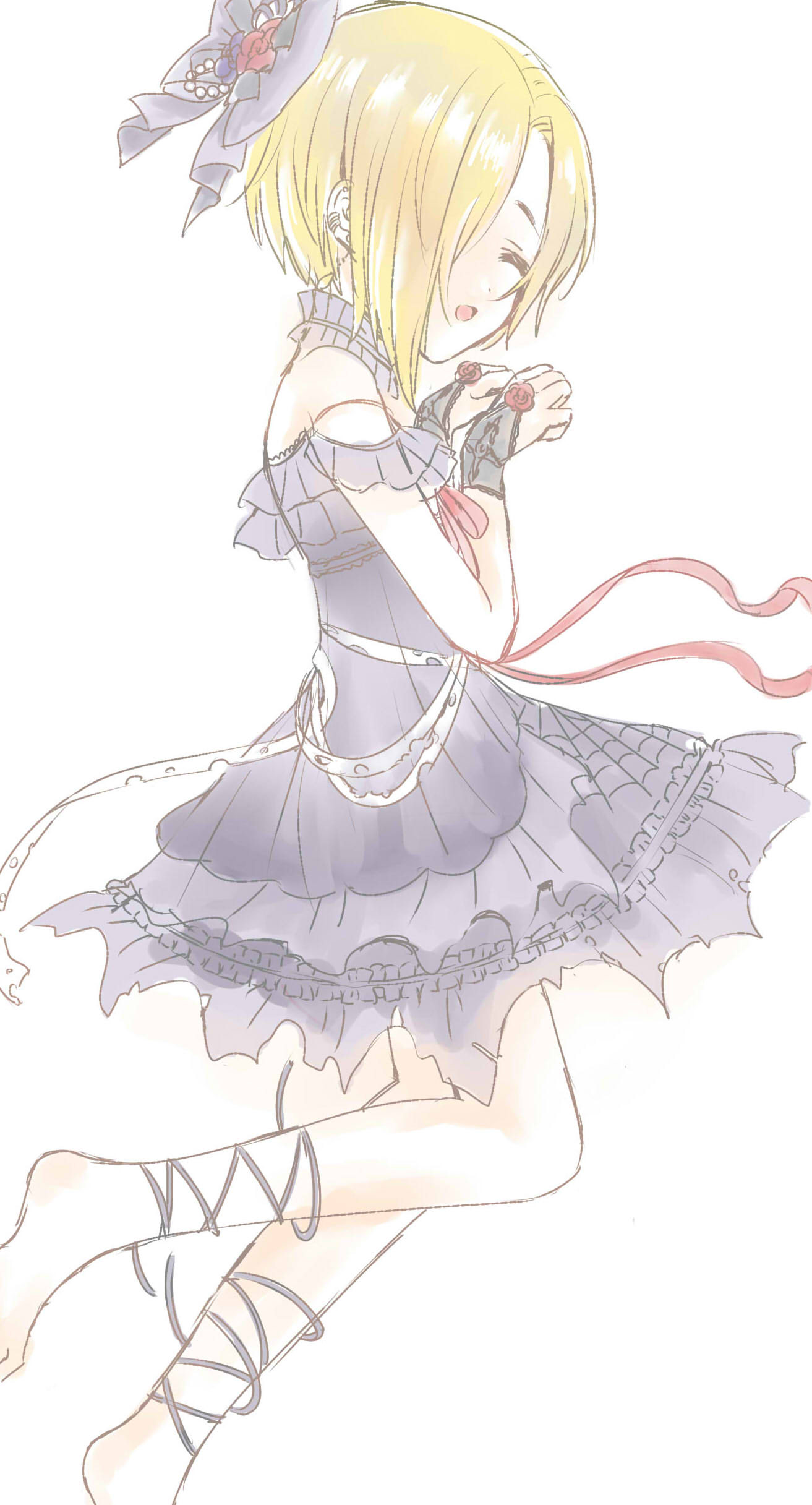 Safebooru - 1girl absurdres black bow black dress black gloves blonde hair bow closed eyes dress ...